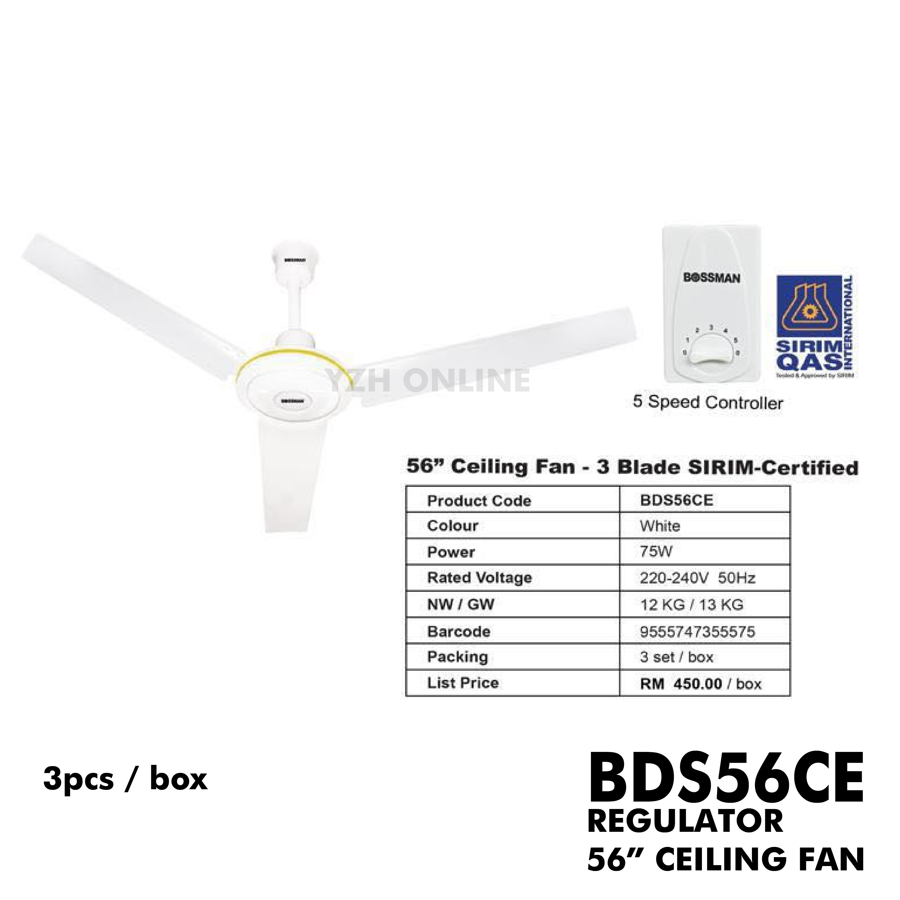 Ceiling Fan Regulator 56" white Bossman 56CE | Shopee Malaysia