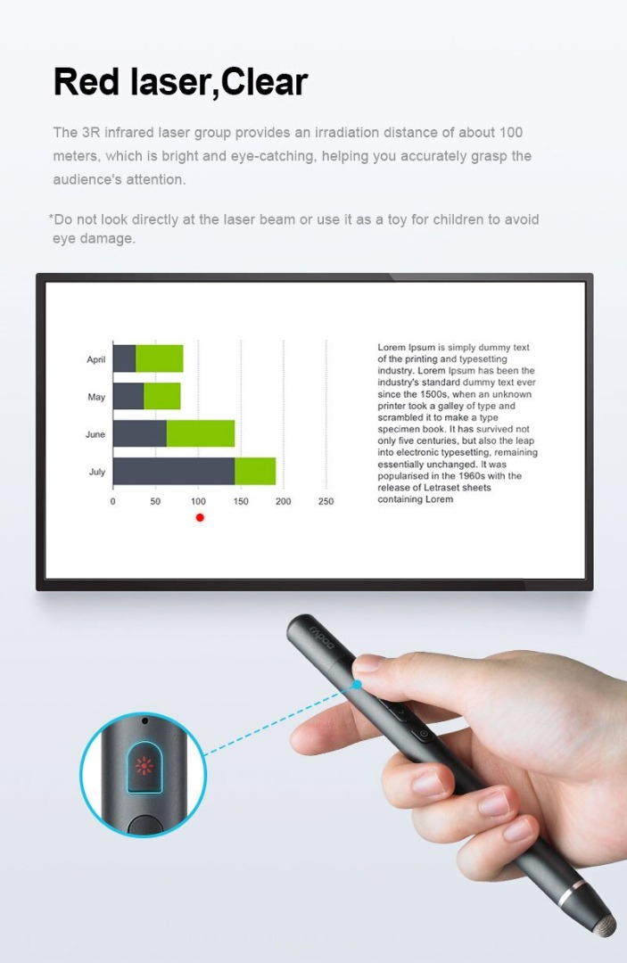 Rapoo XR200 USB 2.4G Touchable Rechargeable 3R Laser Presenter Pen - 2 ...