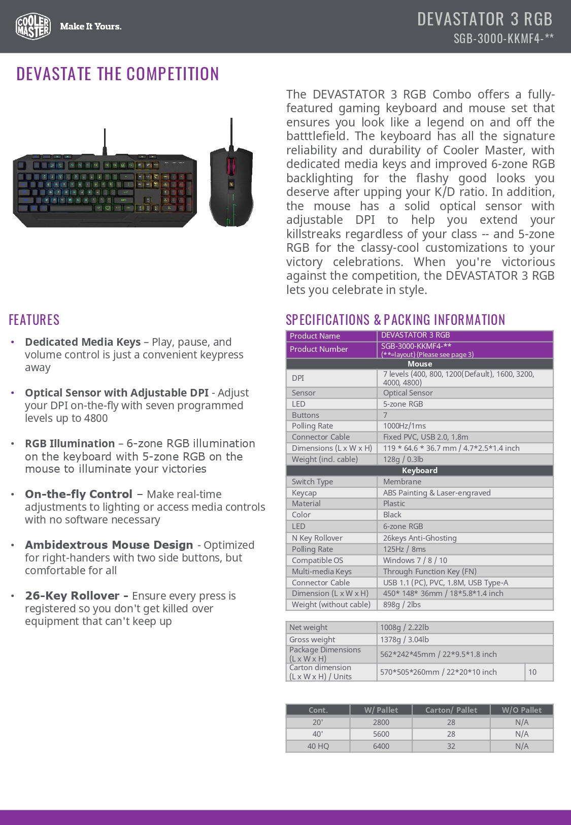 Cooler Master DEVASTATOR 3 RGB (CM-SGB-3000-KKMF4-US) / DEVASTATOR 3 ...