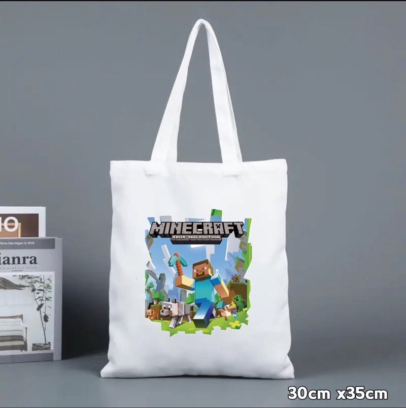 Minecraft canvas tote bags student tuition bag beg mengaji custom made ...