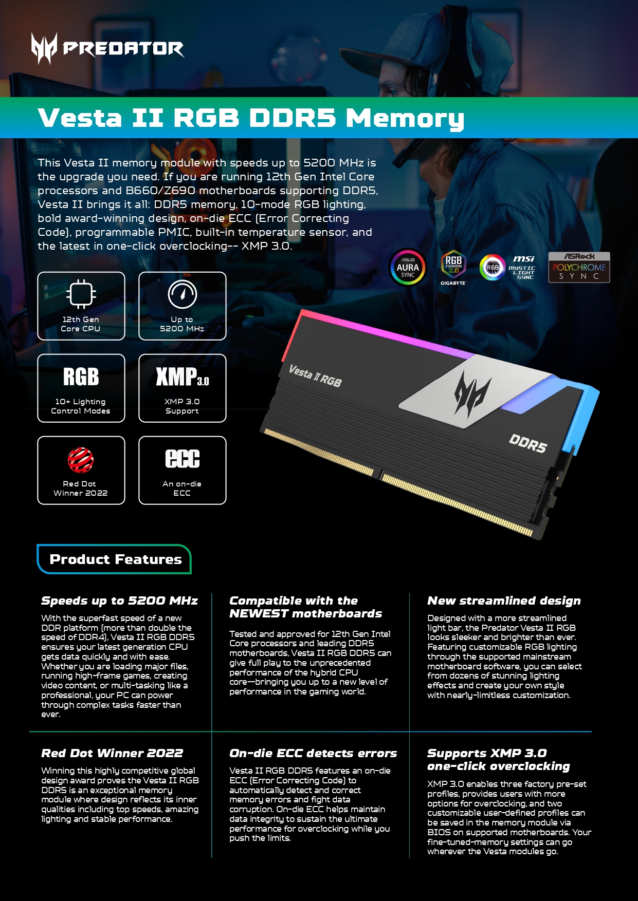 ACER PREDATOR VESTA II DDR5 GAMING LONGDIMM / PC RAM ( 16GB*2 / 32GB*2 ...