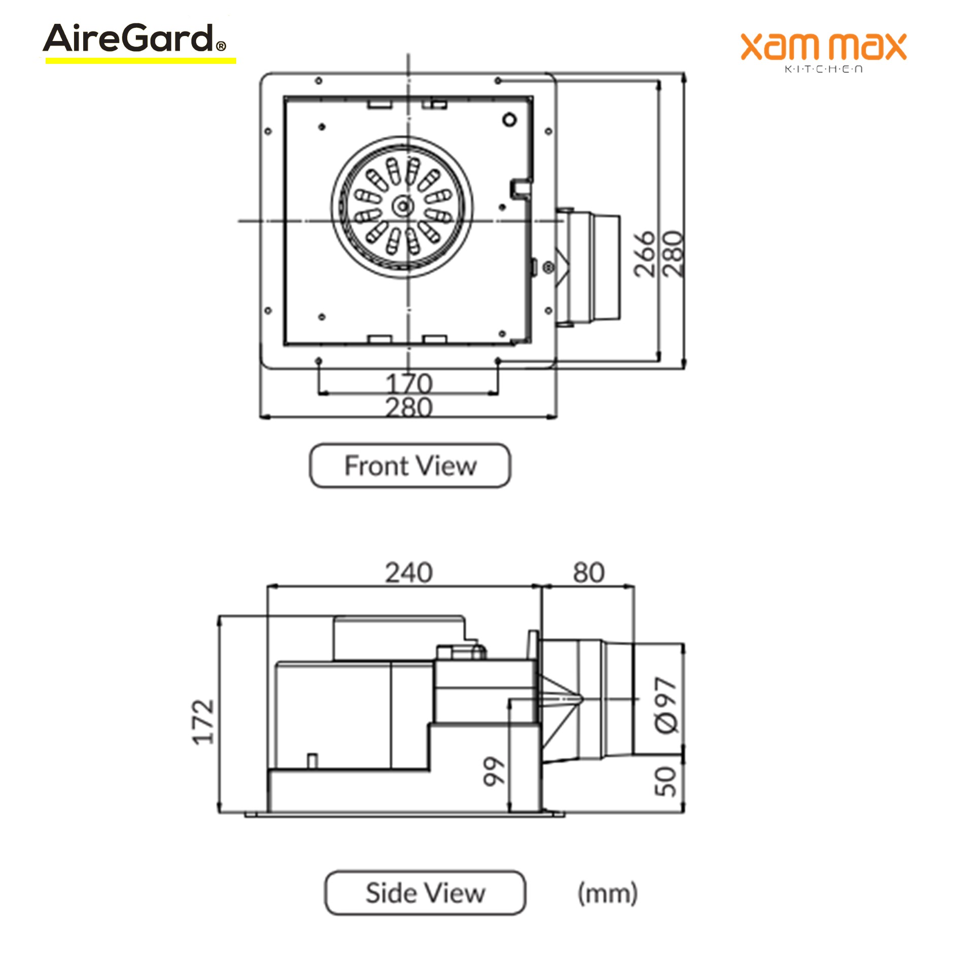 Airegard AE-120 D1 D2 Round / Square - 4" Exhaust Fan Ventilator [Eco ...