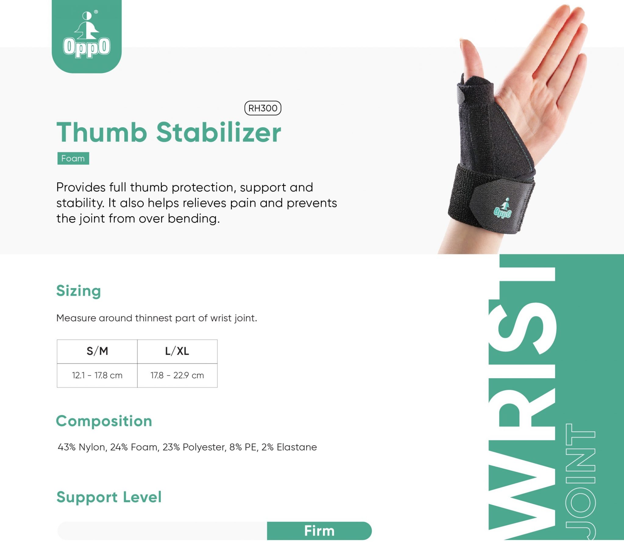 OPPO Thumb Stabilizer RH300 Wrist Support Brace Spica Splint Carpal ...