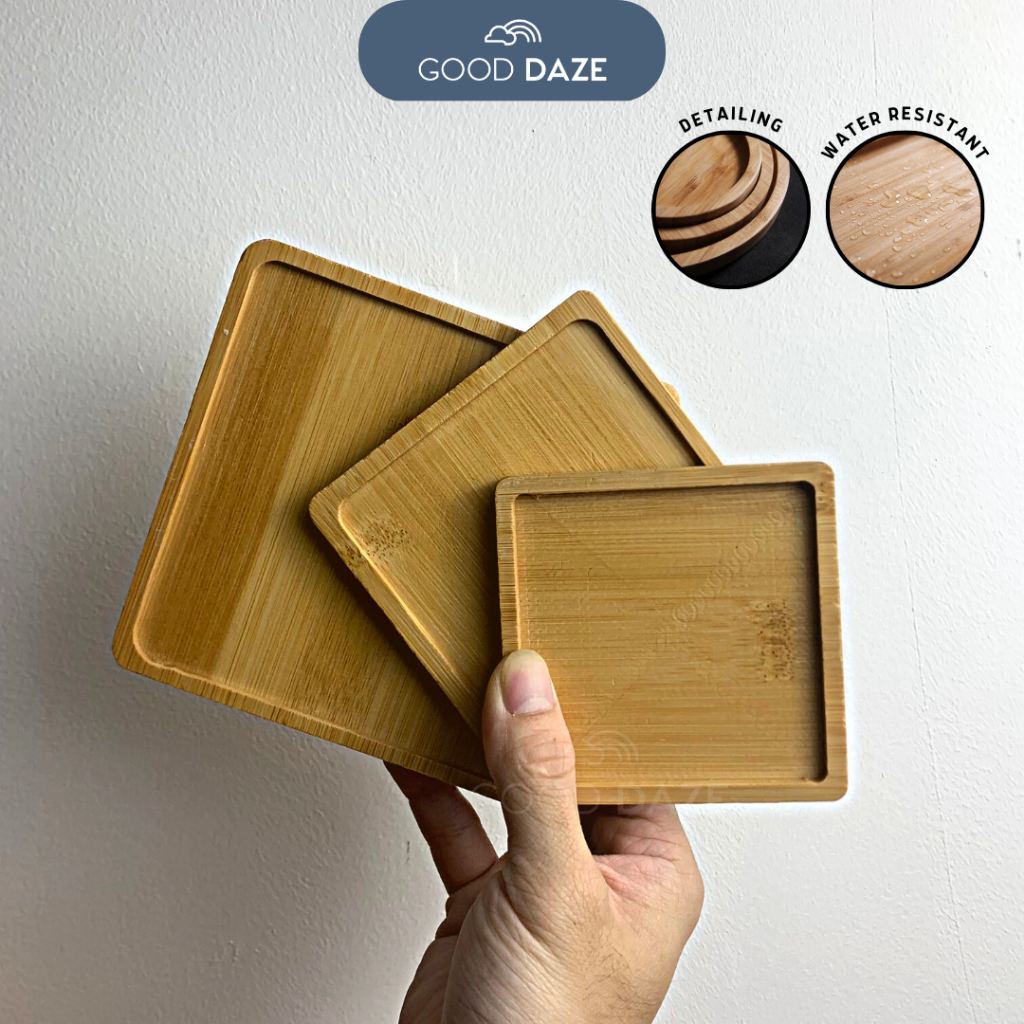 【GOOD DAZE】Bamboo Tray Coaster Cup Holder Coffee Cup Wood Coaster plant ...