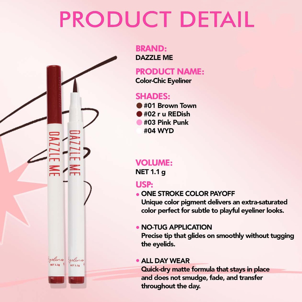 [LOCAL SHIPMENT] DAZZLE ME Color-Chic Liquid Eyeliner Colour Eyeliner ...