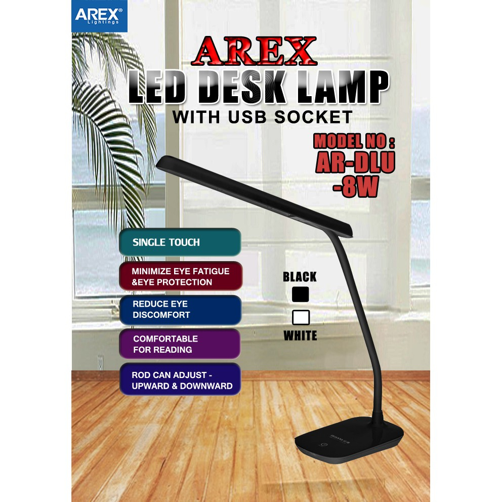 Arex LED Table Top Desk Lamp Light With USB Socket Lampu Meja PC AR-DLU ...
