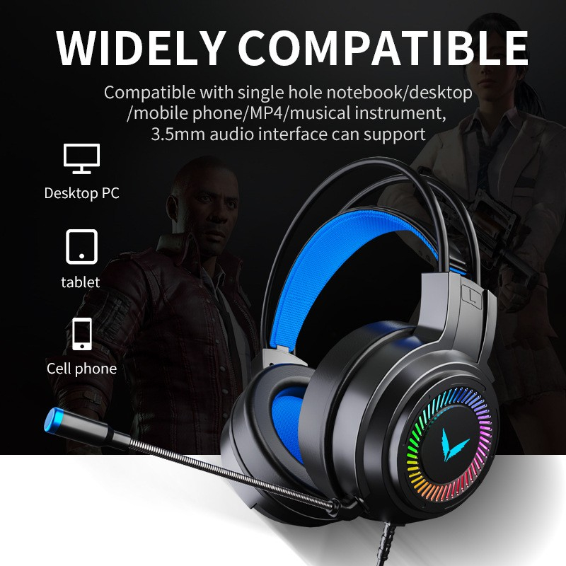 Gaming Headphone with Mic LED Light Wired Headset USB AUX With ...