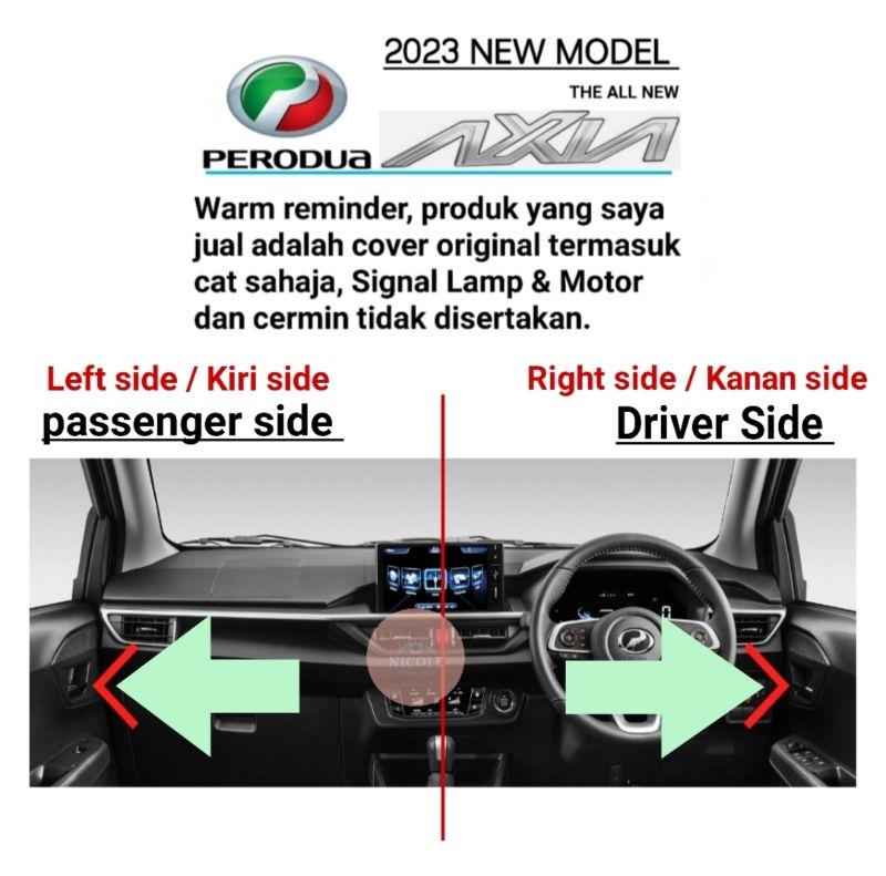 Original Perodua 2023 & 2024 All New Axia Side mirror cover with paint ...