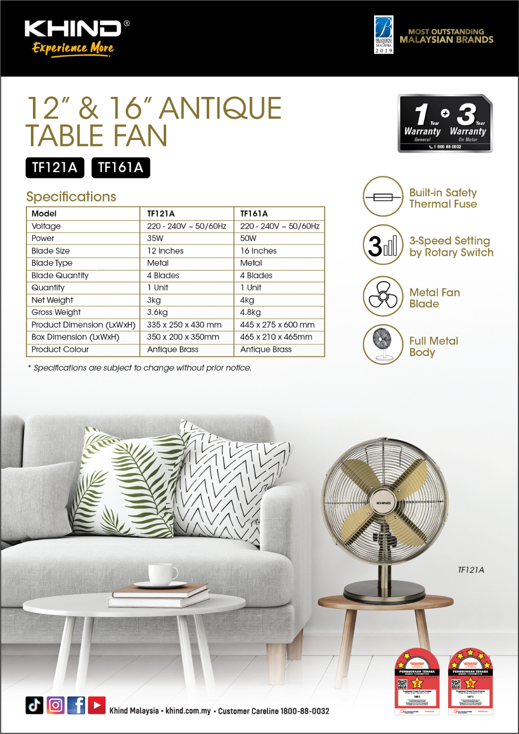 Khind 16" Table Fan 3 Speed TF161A / Faraday 16" Antique Table Fan With ...