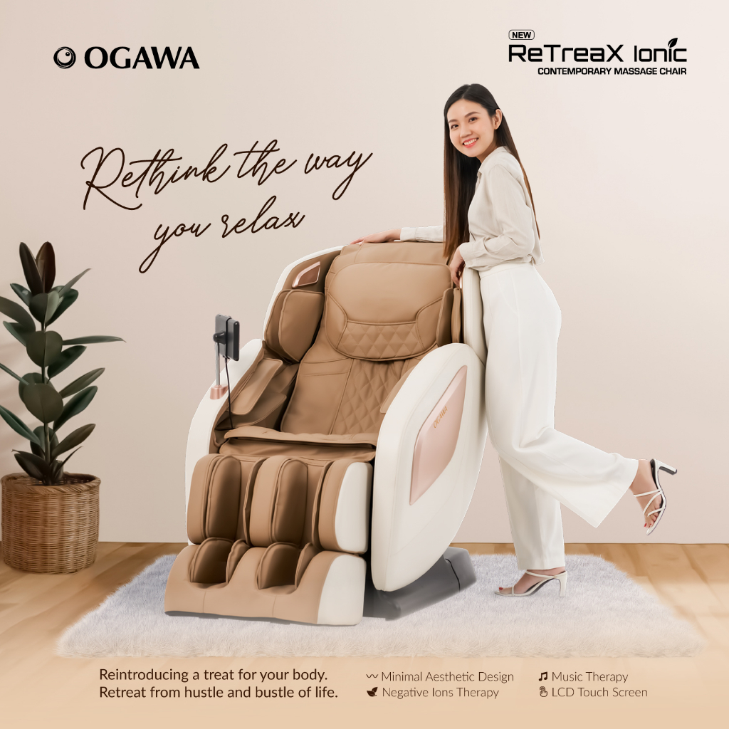 Ogawa RetreaX Ionic Contemporary Massage Chair [Get Bellax + Turborevive + Massage Chair Cover ...