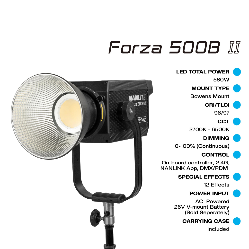 NANLITE FORZA 500B II /500 II / DAYLIGHT / BICOLOR 500W LED Spot Light ...
