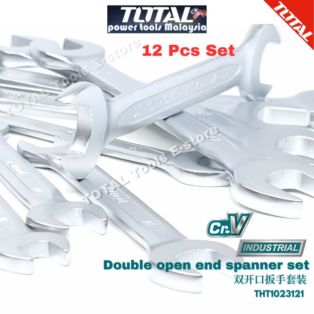 TOTAL CrV 12 Pcs double open end spanner set (6-32mm) 双开口扳手套装 - THT1023121 | Shopee Malaysia
