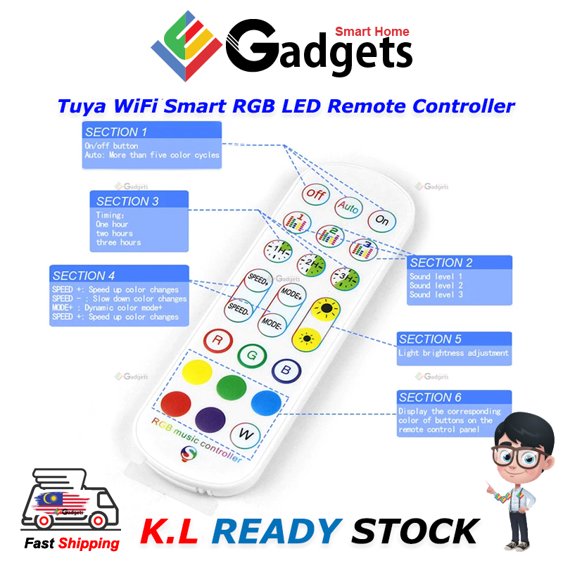 Tuya WiFi Smart RGB LED Strip Remote Controller 4Pin Music Sync 5-24V ...
