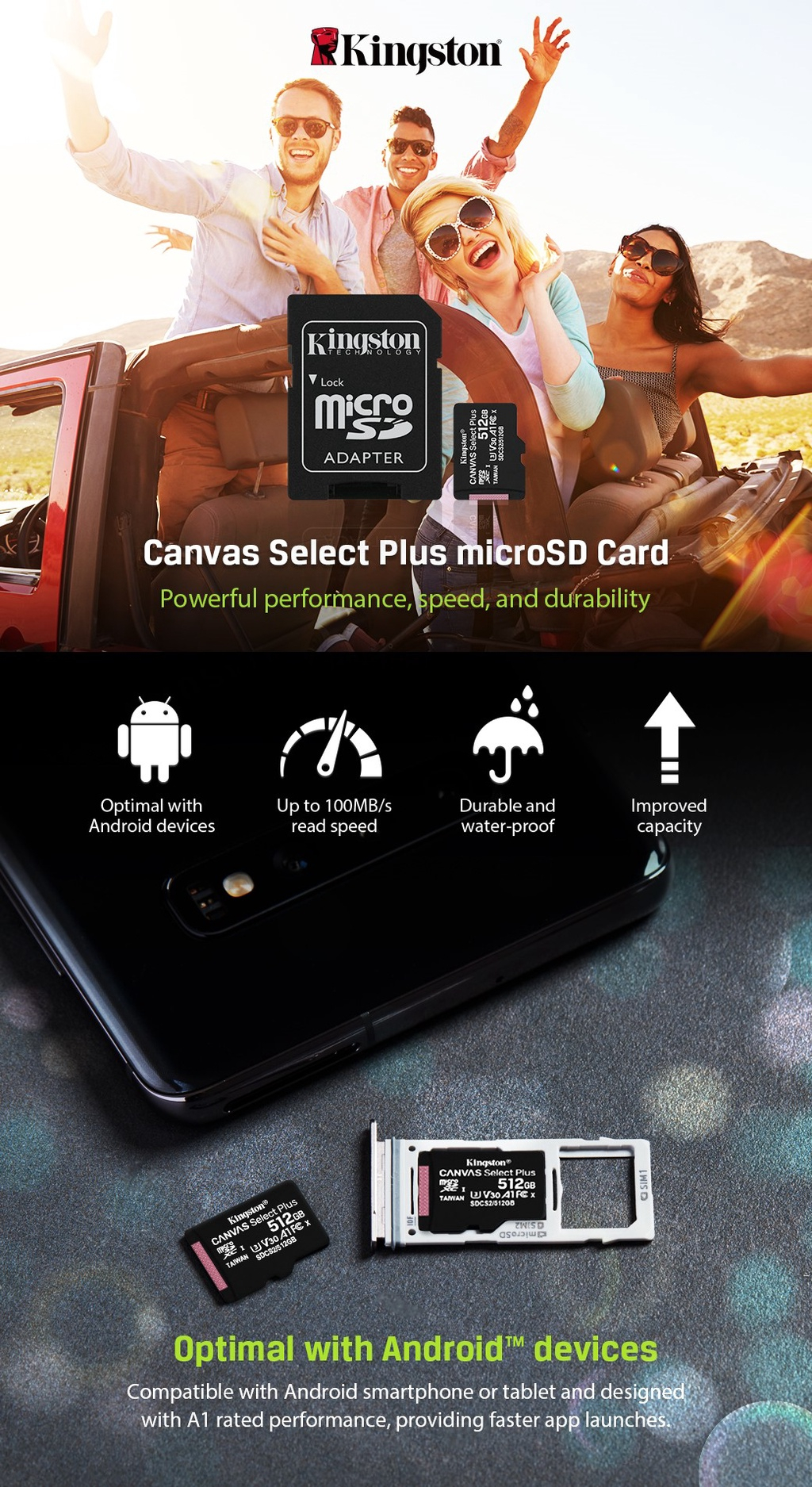 Kingston Canvas Select Plus 100R Micro SD (SDCS2) Class 10 Memory Card MB100/S ( 32GB / 64GB ...