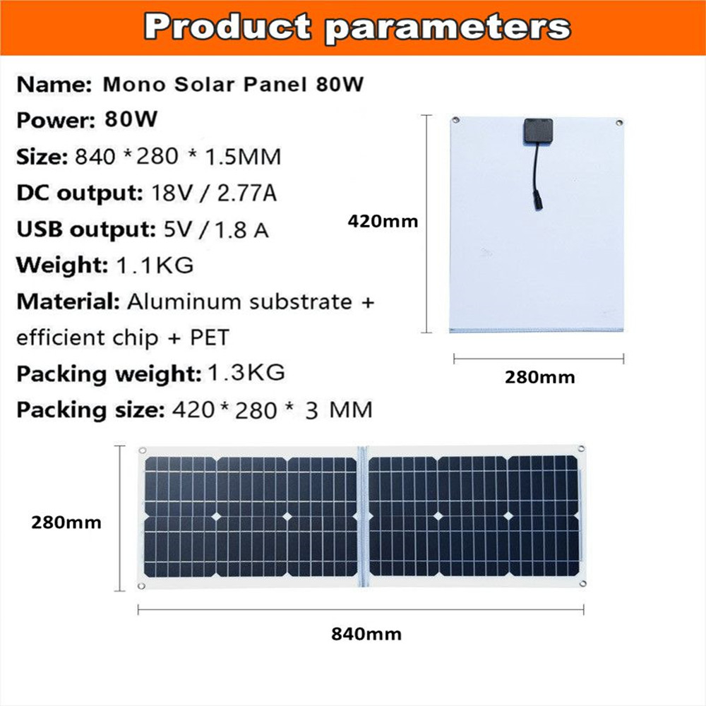 JOYUHON 80W 12V Solar Panel power station High conversion single ...