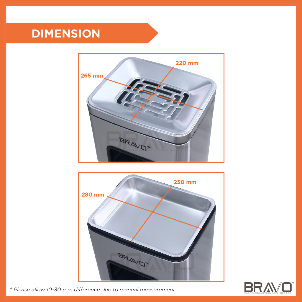 BRAVO Stainless Steel Dustbin With Ashtray Tong Sampah Stainless Steel ...
