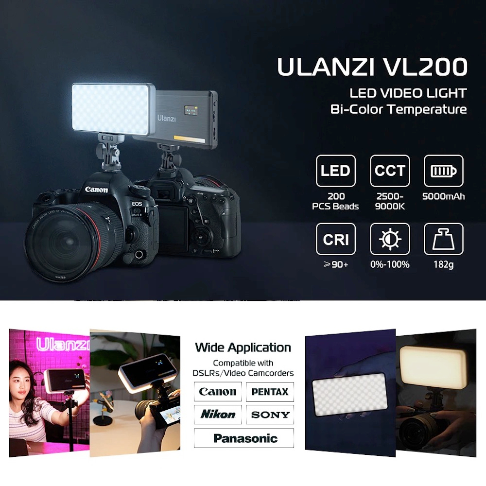 ULANZI VL200 5000mAh Bi-Color LED Video Light for DSLR Camera | Shopee ...