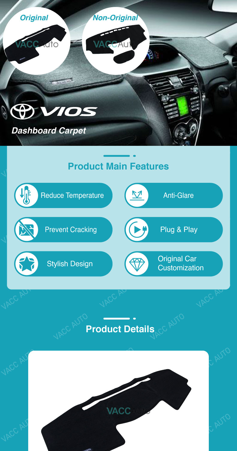 Toyota Vios (2nd Gen) Dashboard Carpet Dash Mat Dashboard Cover DashMat ...