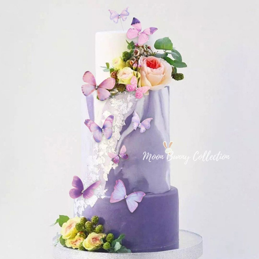 Butterfly Cake Topper Decoration Set Pink Purple White Black ...