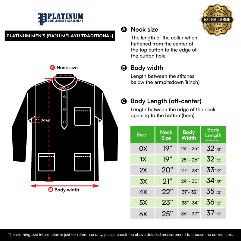 PLATINUM Plus Size Baju Melayu Cekak Musang Baju Selangor PM9204C12 ...
