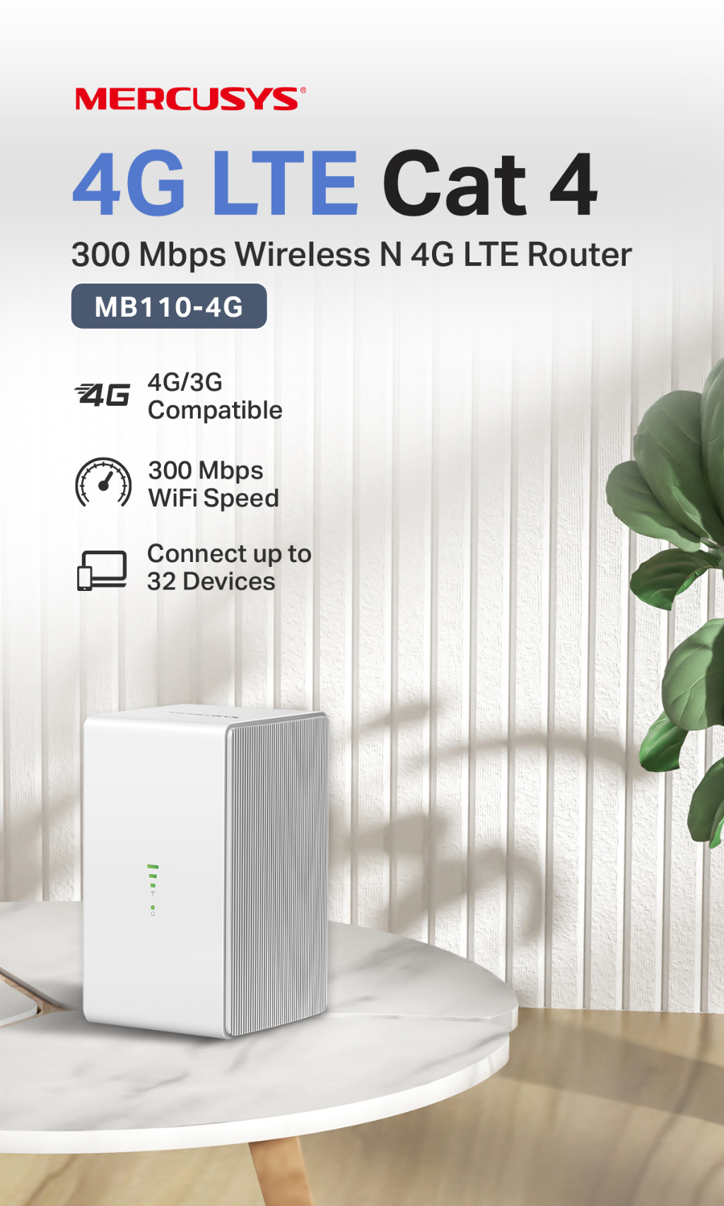 Mercusys 300Mbps Wireless N 4G LTE Plug and Play Router MB110-4G / MB112-4G (Powered by TP-Link ...