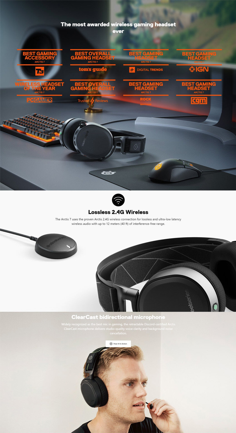 SteelSeries Arctis 7 2019 Edition v2.0 Surround Wireless 7.1 DTS ...