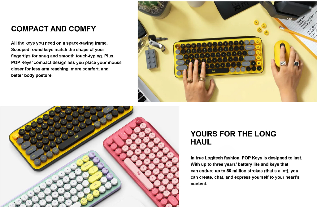 LOGITECH POP KEYS Wireless Keyboard with Mechanical Typing, Swappable ...