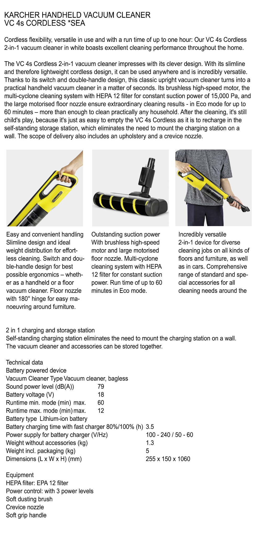 KARCHER VC4S CORDLESS HANDHELD VACUUM CLEANER - SELECTION OF COLOUR ...