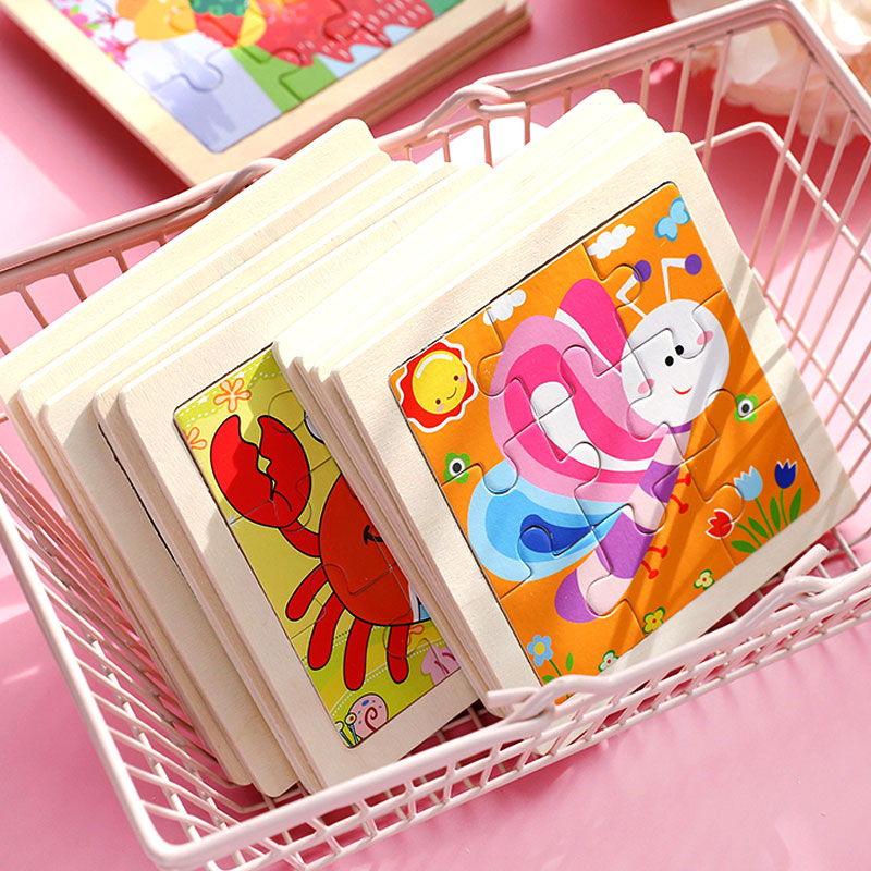 Mini Wooden 9pcs Jigsaw Puzzle Cute Cartoon Kids Early Learning ...