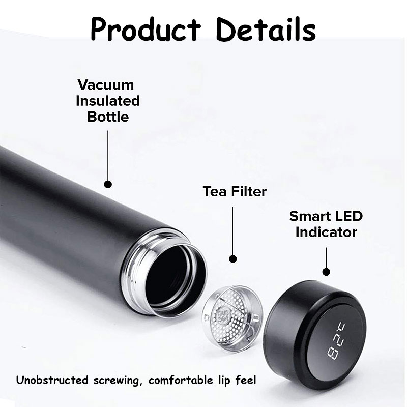 Double Wall Insulated Vacuum Flask Smart Touch Stainless Steel Thermal ...