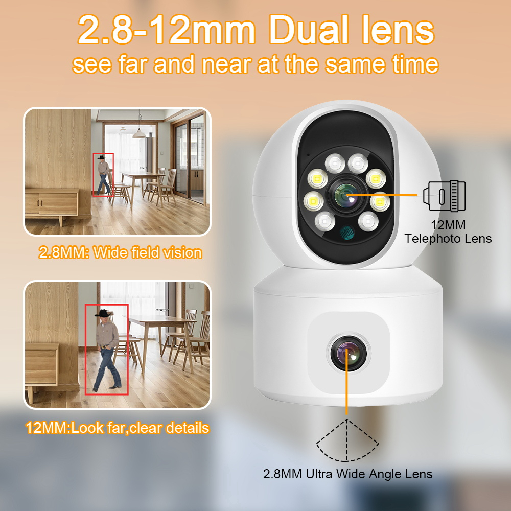 Dual Lens CCTV ICSEE Indoor 4MP Resolution 2.8mm Dual Lens / Screens ...