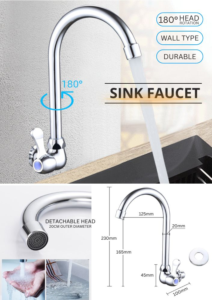 JWW 502 Wall Type Water Tap Rotatable Sink Water Tap Flexible Head Wall ...