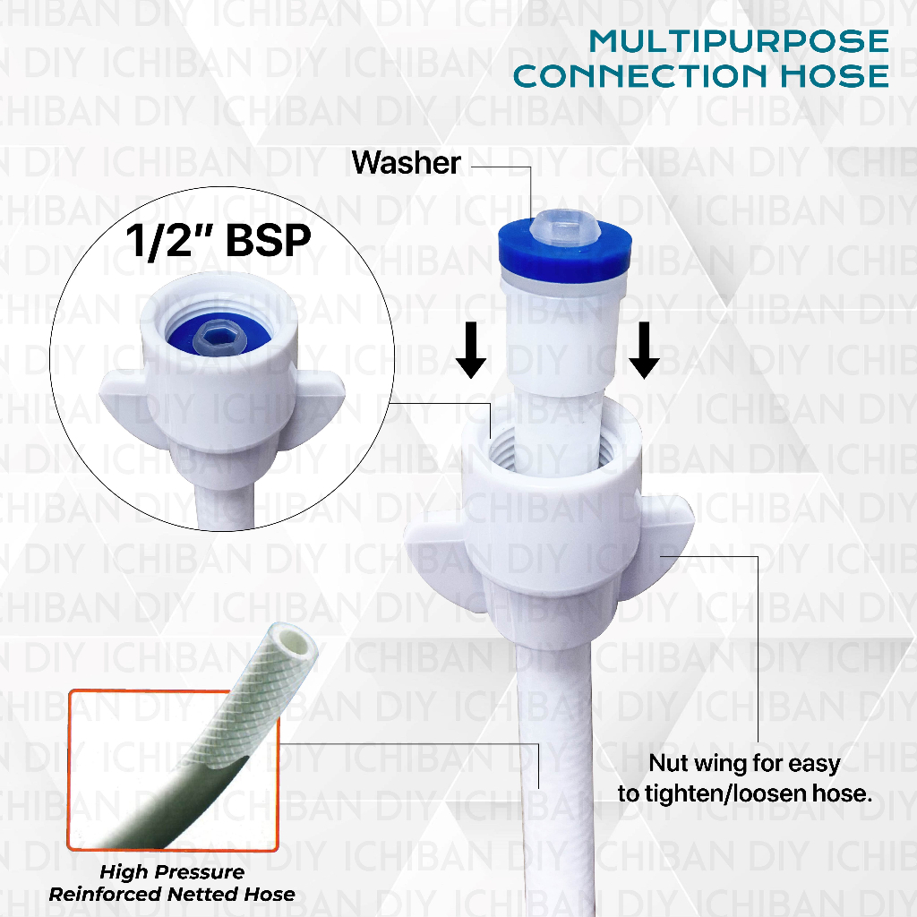 Watertec Connection Hose PVC 1/2" Nut Wing Flexible Water Tap Connect ...