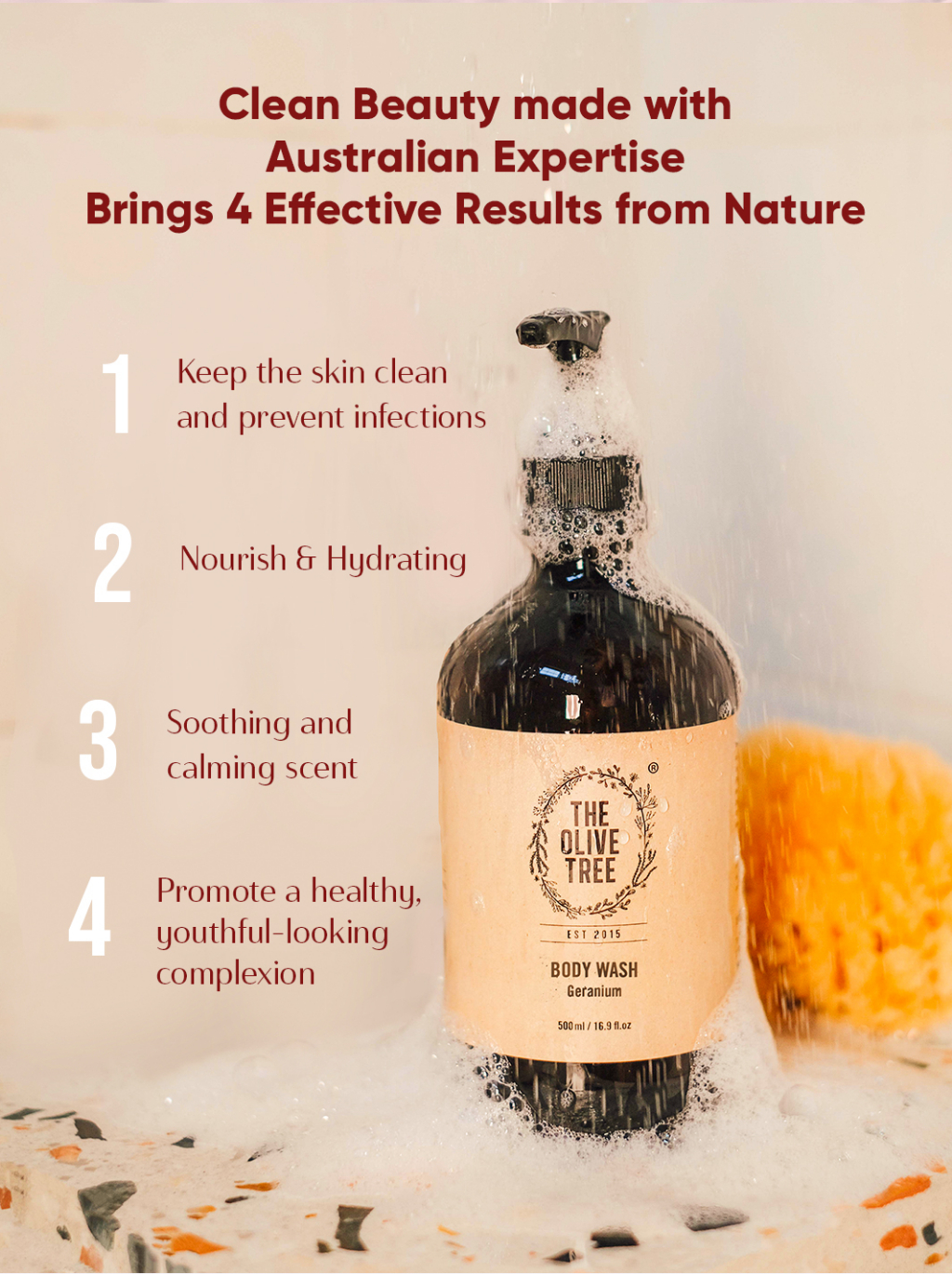 The Olive Tree Geranium Body Wash & Lotion Set for Pimples /Dry/ Itchy ...