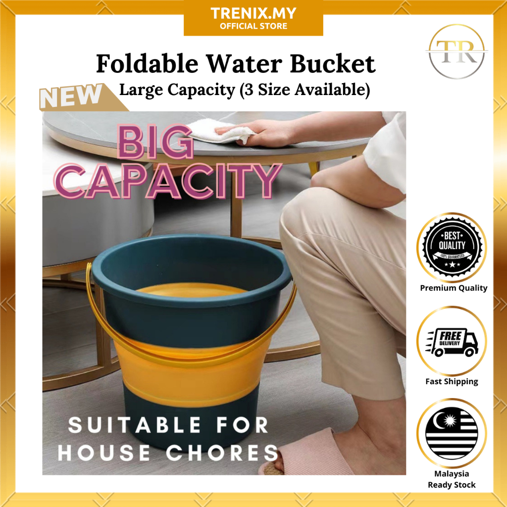 🆕 Foldable Water Bucket Pail Washing Cleaning Tong Baldi Lipat Large ...