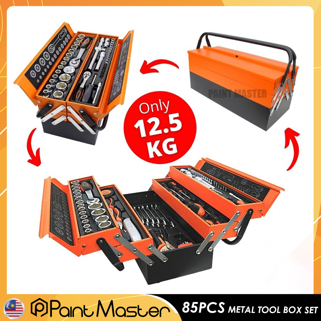 85PCS Metal Tool Box Set Heavy Duty Tools Box Full Set Kotak Spanar Box ...