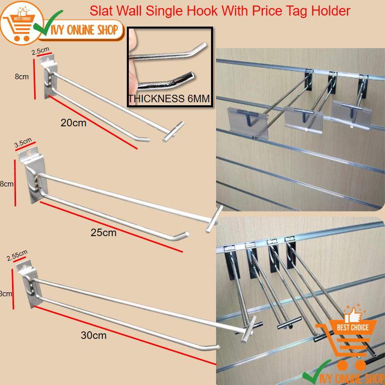 Slat Wall Single Hook C/W Wire For Price Tag Holder Chrome | Shopee Malaysia