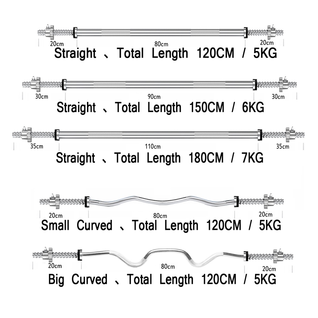 3H Straight Barbell & Curl Barbell Curl Bar Dumbbell Bar Gym Fitness ...