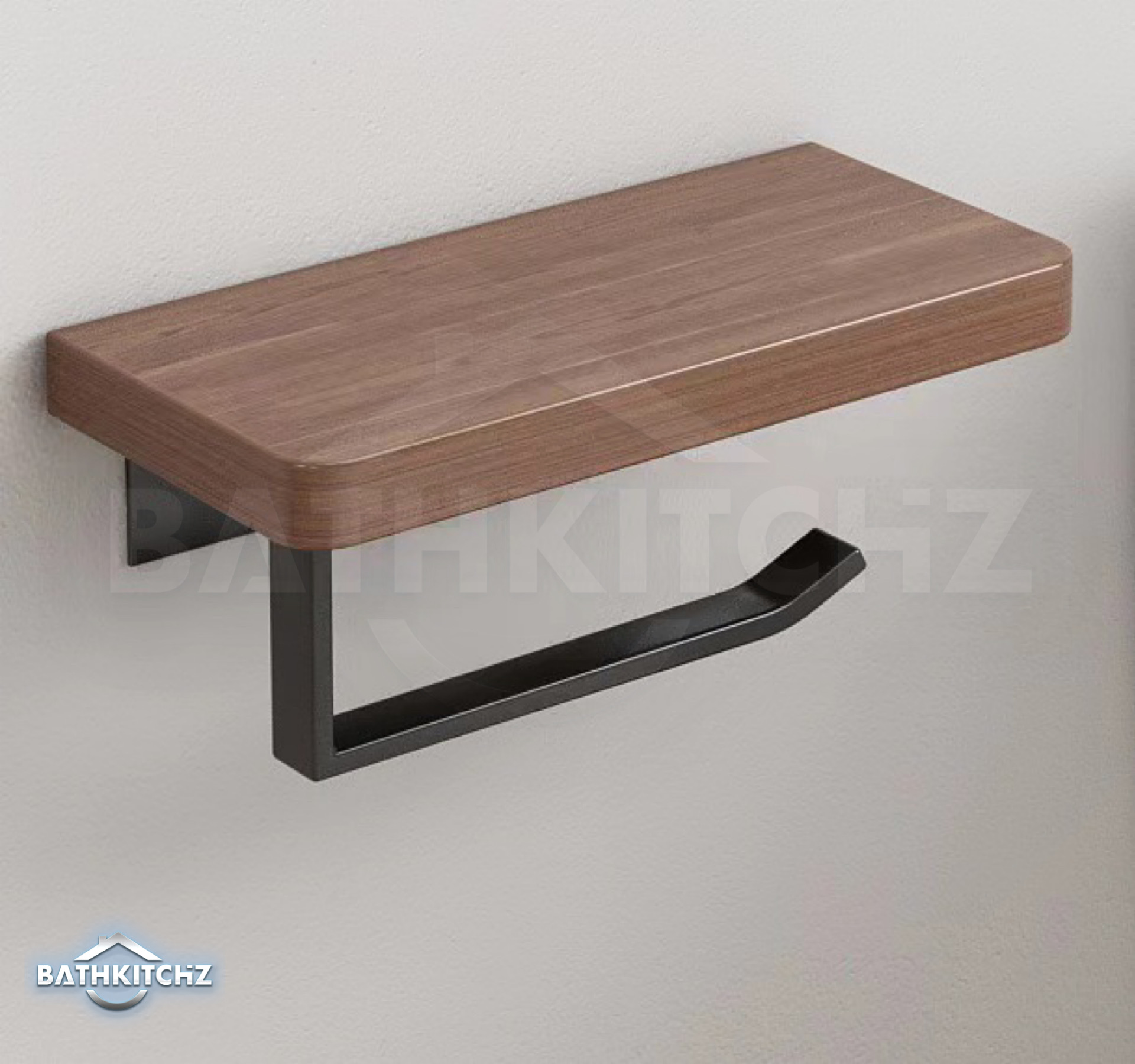 BATHKITCHZ Toilet Paper Holder with Natural Walnut Wooden Shelf Tissue ...