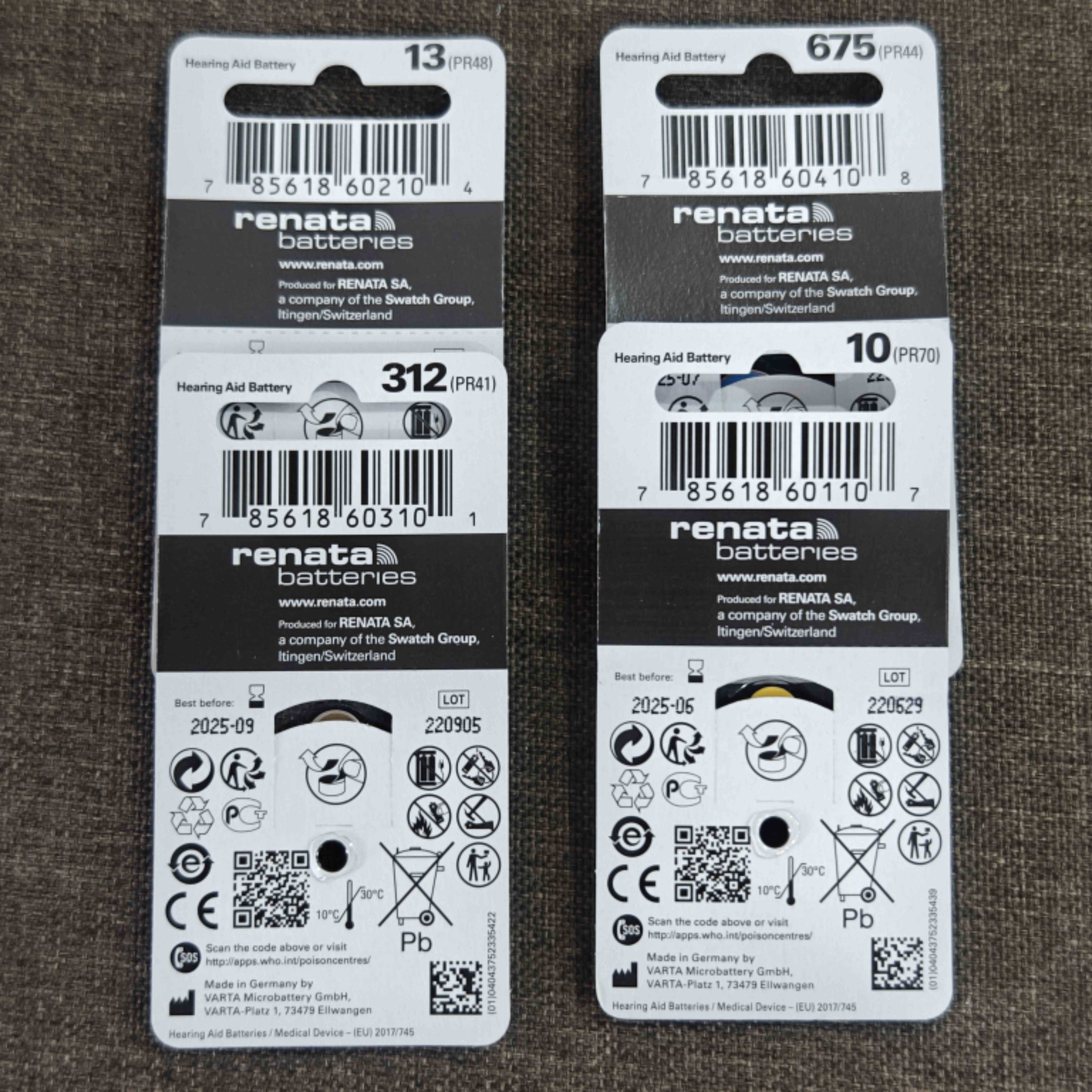 ORIGINAL RENATA ZINC AIR BATTERY. 312(PR41) 13(PR48) 675(PR44) 10(PR70 ...