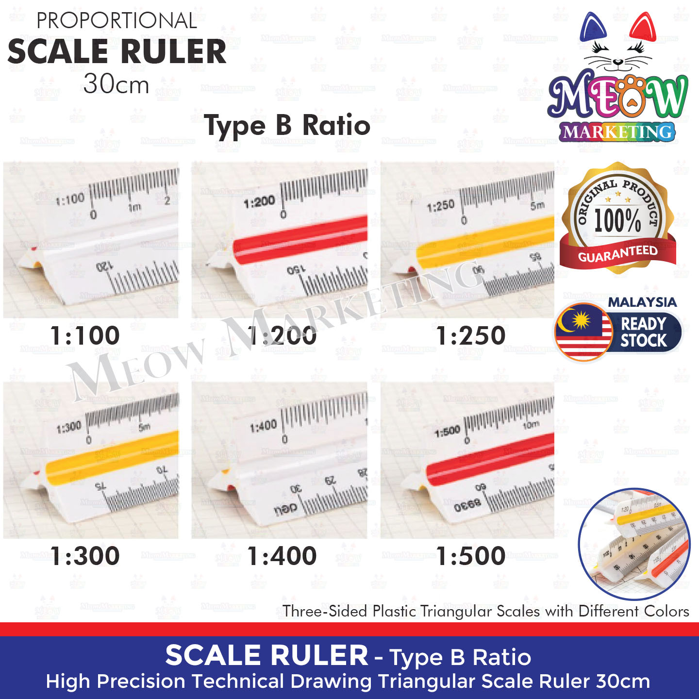 High Precision Technical Drawing Plastic Triangular Scale Ruler 30cm ...