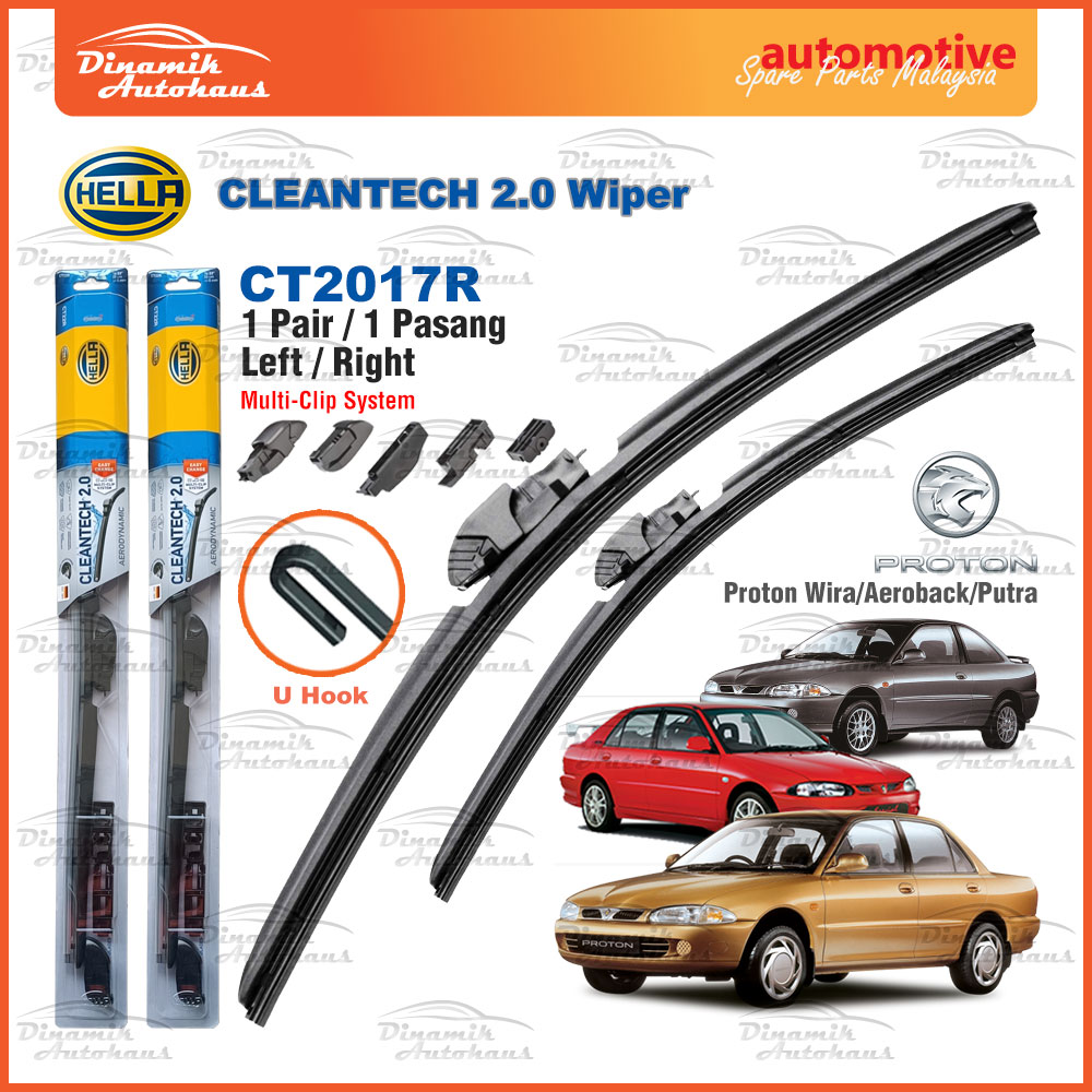 Proton Wira / Aeroback / Putra Front Windscreen Car Wiper 20" & 17" Inch Hella Cleantech CT2017R ...
