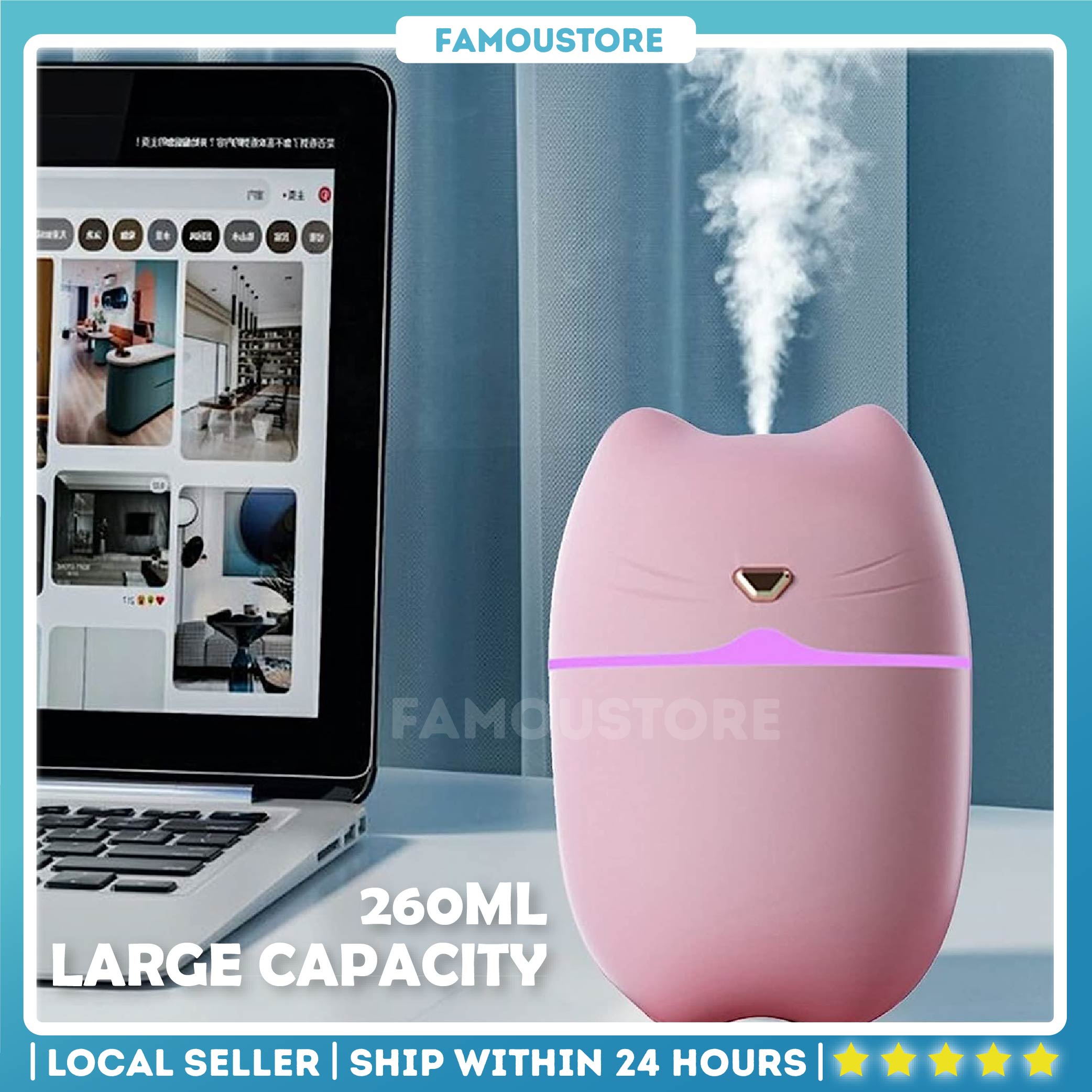Cat Mini Air Humidifier Aroma Essential Oil Home Office Car Bedroom ...