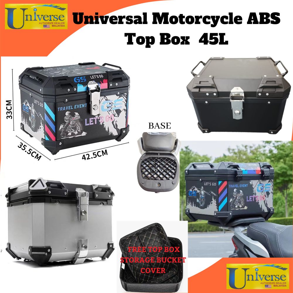 Motorcycle Top Box ABS 45L Waterproof Rack Aluminum Safety Lock for ...