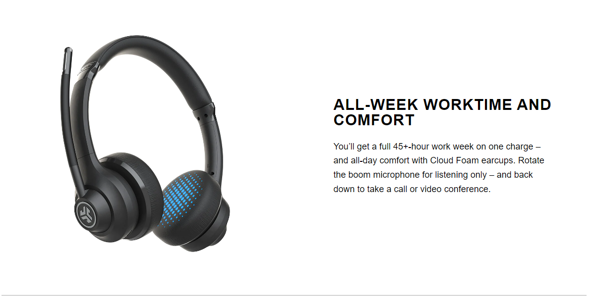 JLAB Go Work Wireless Multipoint On-Ear Headset - 45+ Hours | Boom Mic ...