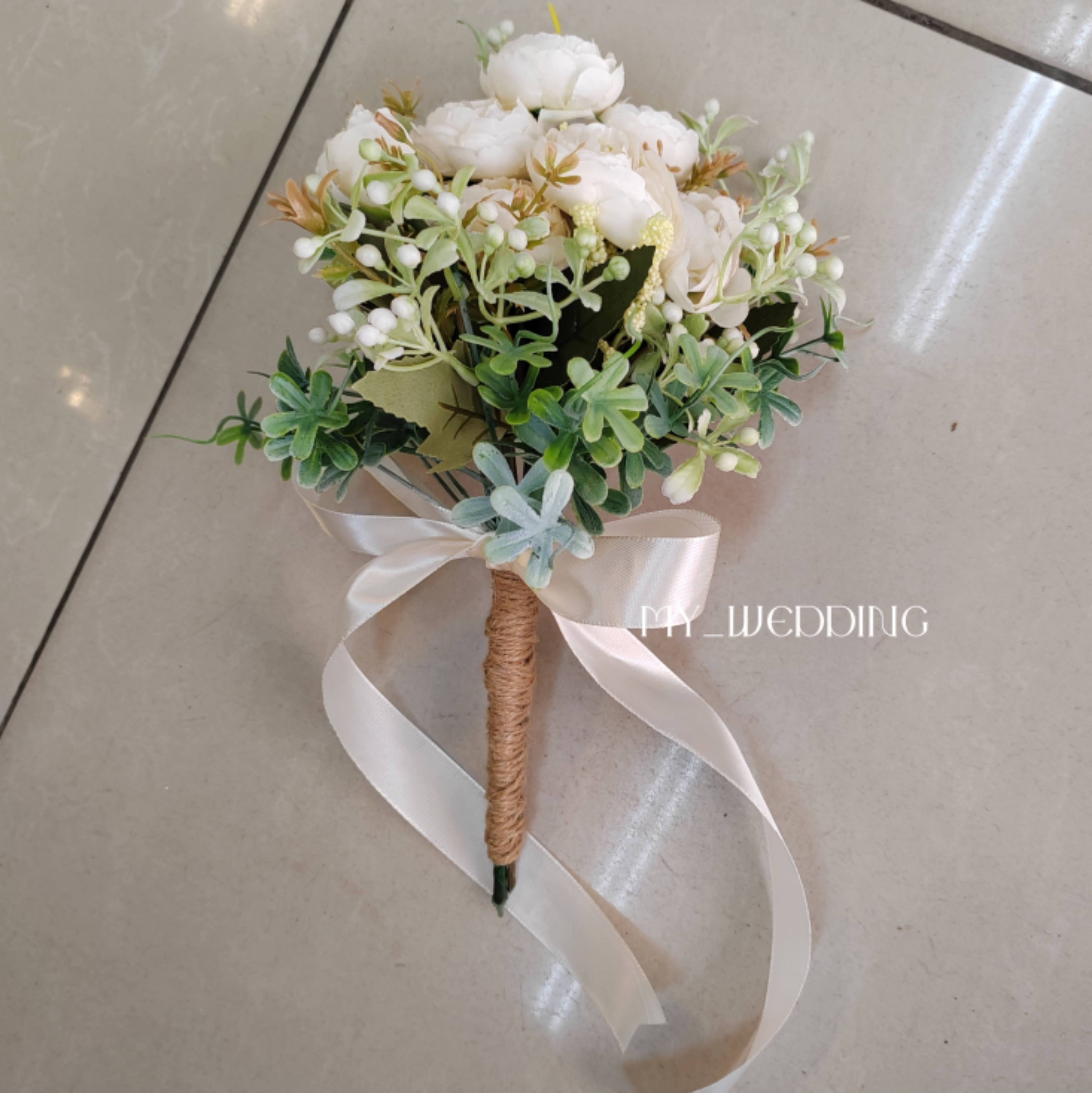 Bridal Bouquet Tea Rose Artificial Bunga Tangan Comel Bajet Bouquet ...