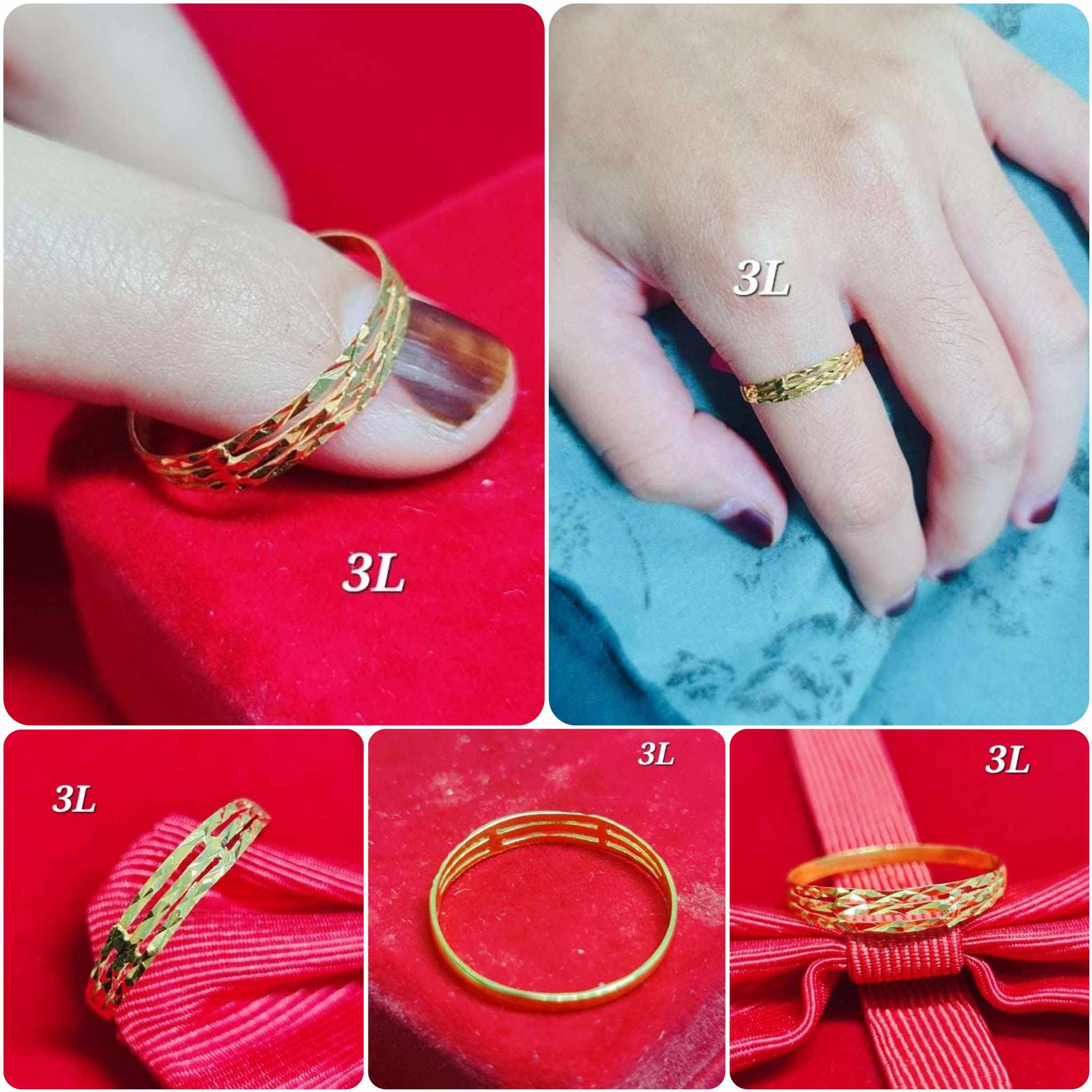 Wing Sing Cincin Tiga 3 Layer KLCC Bajet Tulen Emas 916/ 三行个性戒指 / 916 ...