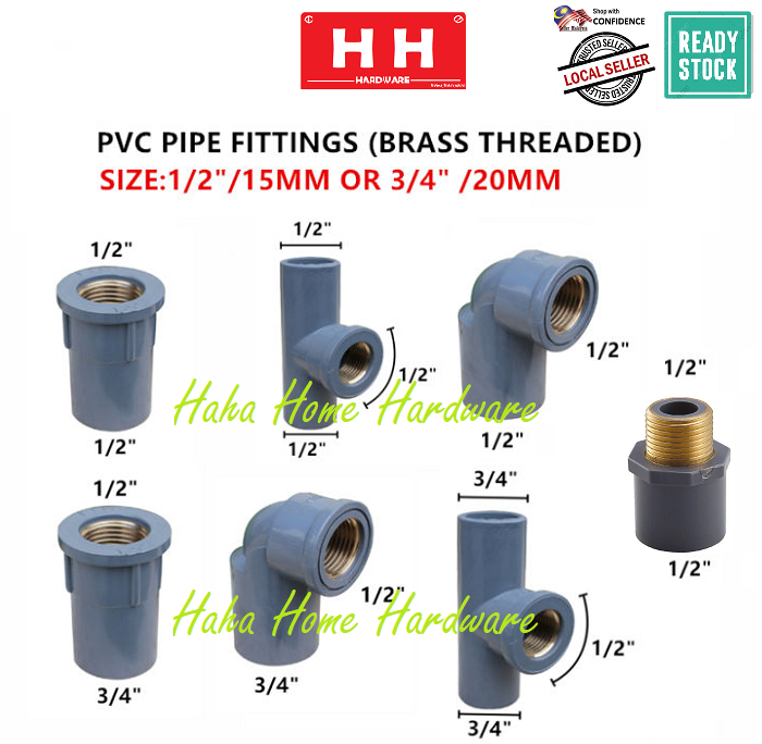 Penyambung Paip PVC Paip Kelabu ; PT Socket/Tee/Elbow PVC Pipe Fitting With Brass Thread 15mm ...