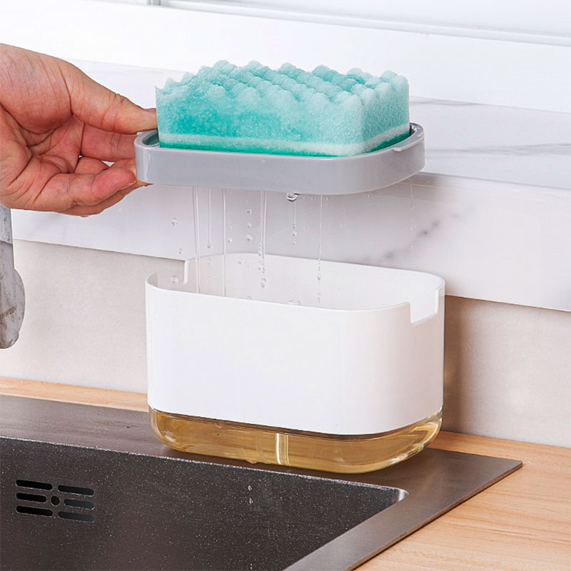 2 in 1 Kitchen Dish Wash Soap Dispenser Sponge Box Holder Scrubber ...