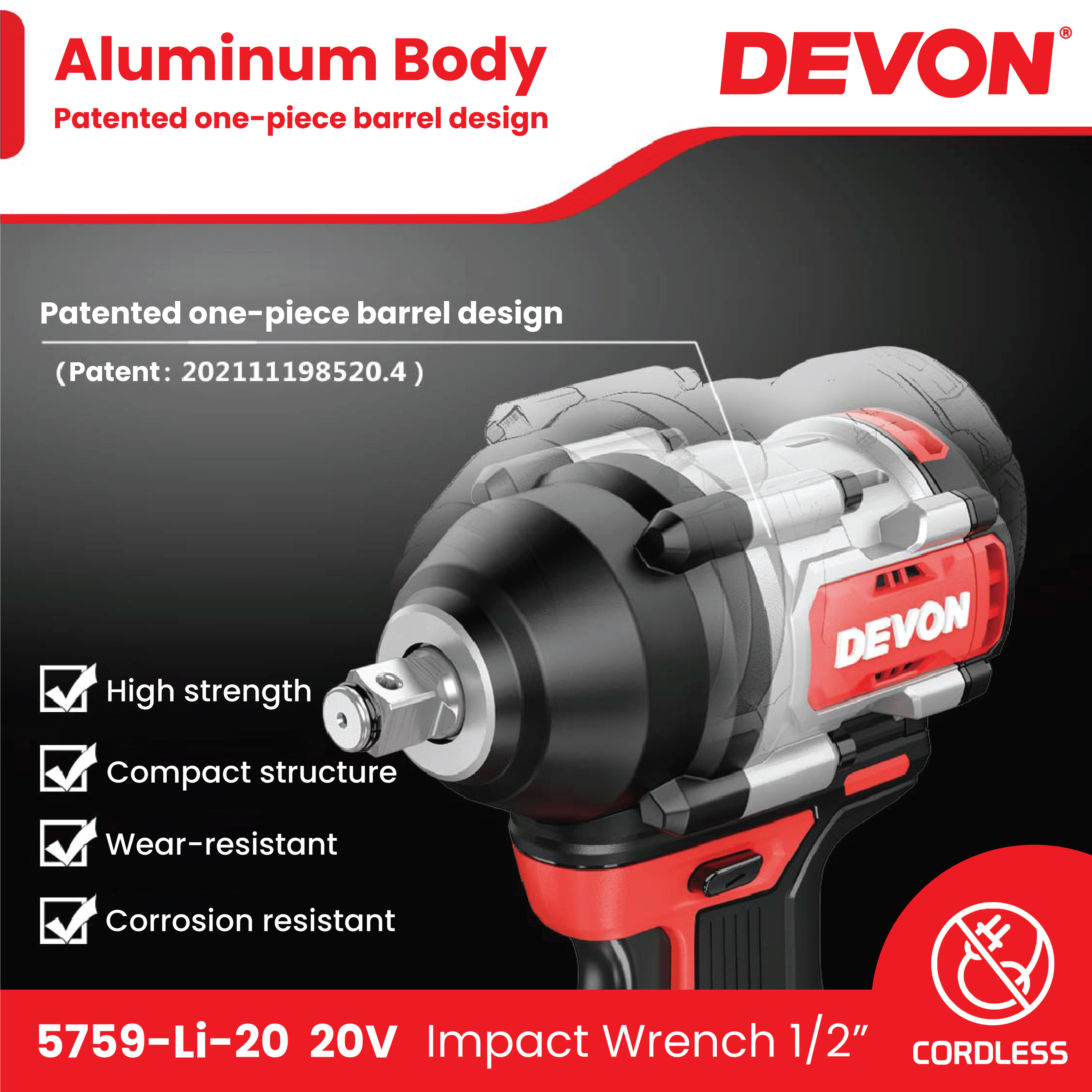 DEVON 5759-Li-20 20V Lithium-Ion Brushless Cordless Impact Wrench 1/2" | Shopee Malaysia